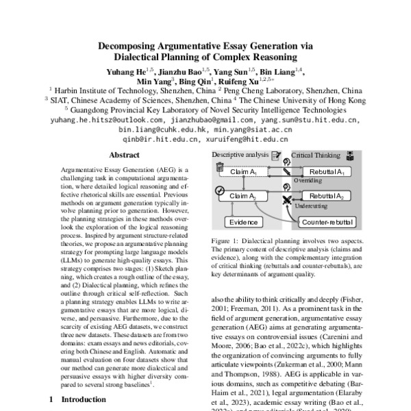 Decomposing Argumentative Essay Generation via Dialectical Planning of Complex Reasoning - ACL ...