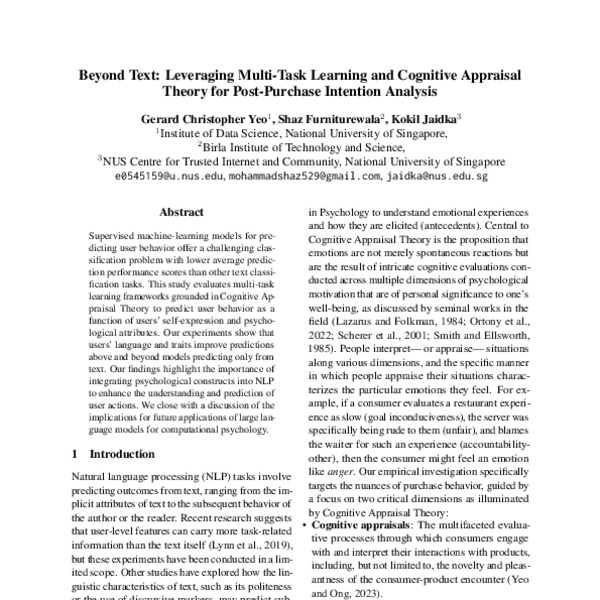 Beyond Text: Leveraging Multi-Task Learning and Cognitive Appraisal Theory for Post-Purchase ...