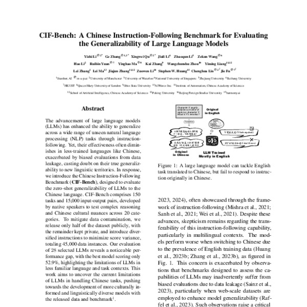 CIF-Bench: A Chinese Instruction-Following Benchmark for Evaluating the Generalizability of ...