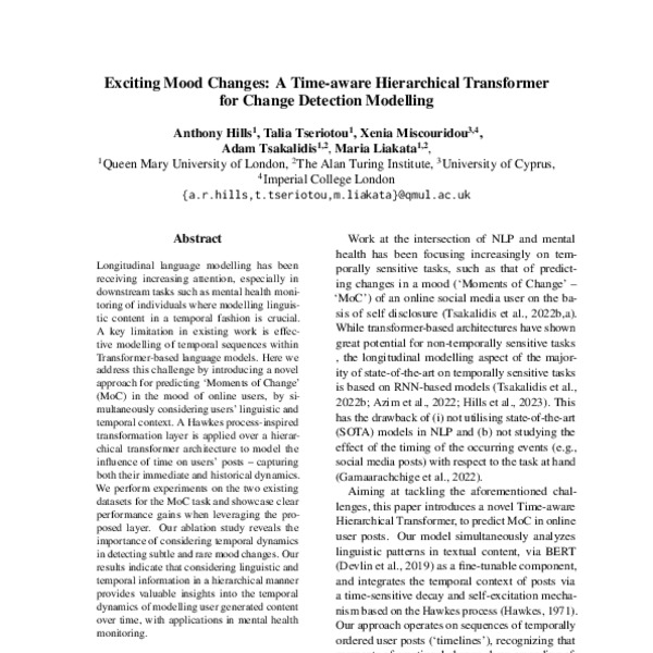 Exciting Mood Changes: A Time-aware Hierarchical Transformer for Change Detection Modelling ...