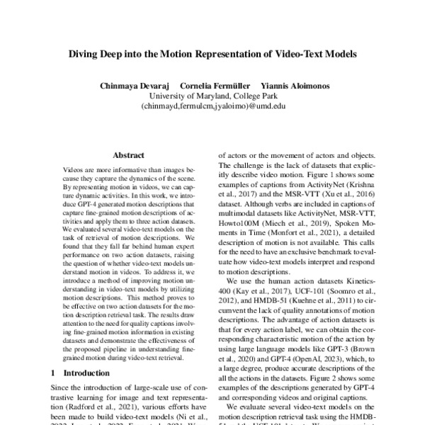 Diving Deep into the Motion Representation of Video-Text Models - ACL Anthology