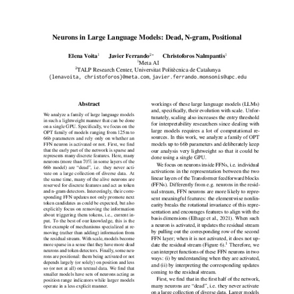 Neurons in Large Language Models: Dead, N-gram, Positional - ACL Anthology