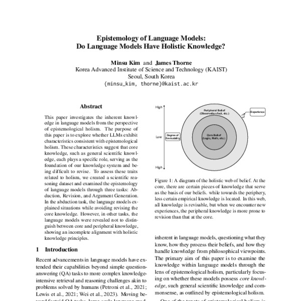 Epistemology of Language Models: Do Language Models Have Holistic Knowledge? - ACL Anthology