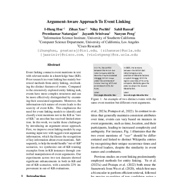 Argument Aware Approach To Event Linking Acl Anthology