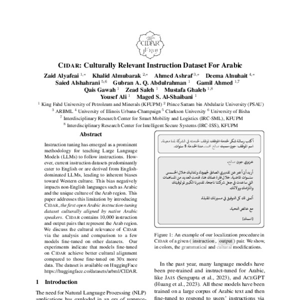 CIDAR: Culturally Relevant Instruction Dataset For Arabic - ACL Anthology
