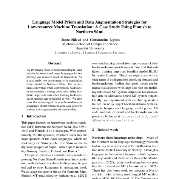 Language Model Priors and Data Augmentation Strategies for Low-resource Machine Translation: A ...