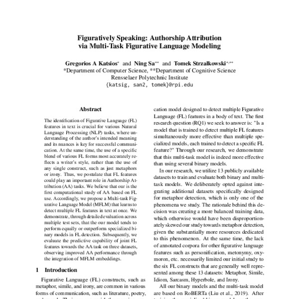 Figuratively Speaking: Authorship Attribution via Multi-Task Figurative Language Modeling - ACL ...
