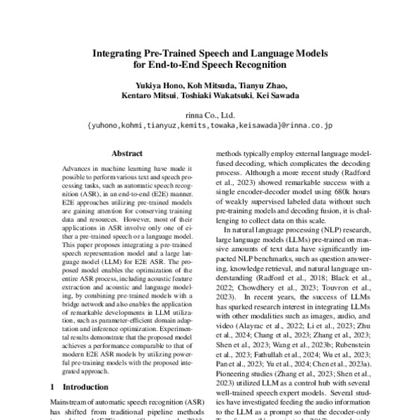 Integrating Pre Trained Speech And Language Models For End To End Speech Recognition Acl Anthology