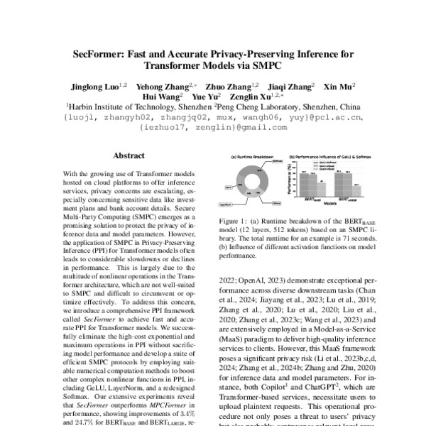 SecFormer: Fast and Accurate Privacy-Preserving Inference for ...