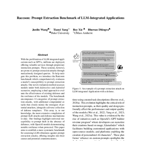 Raccoon: Prompt Extraction Benchmark of LLM-Integrated Applications - ACL Anthology