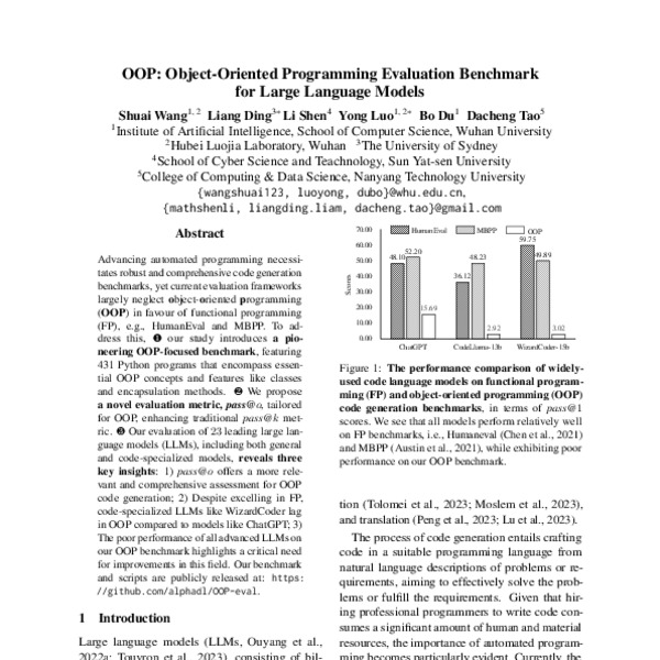 Oop Object Oriented Programming Evaluation Benchmark For Large Language Models Acl Anthology 0394
