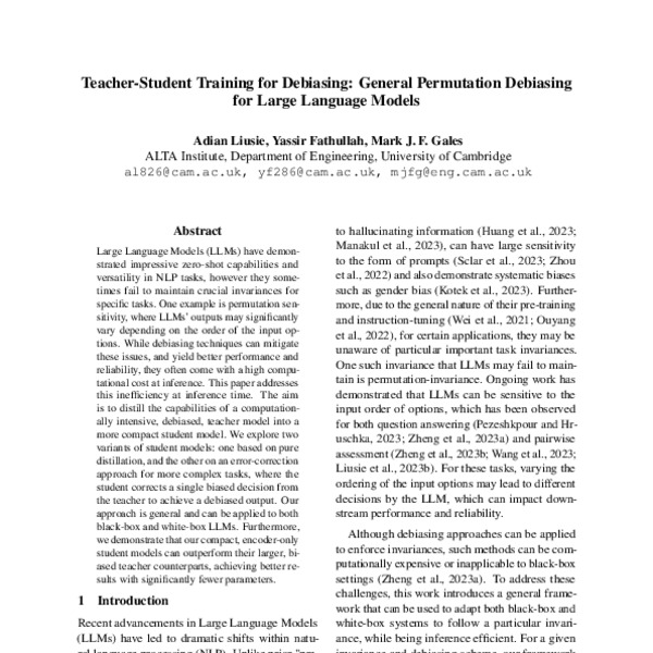 Teacher-Student Training for Debiasing: General Permutation Debiasing for Large Language Models ...