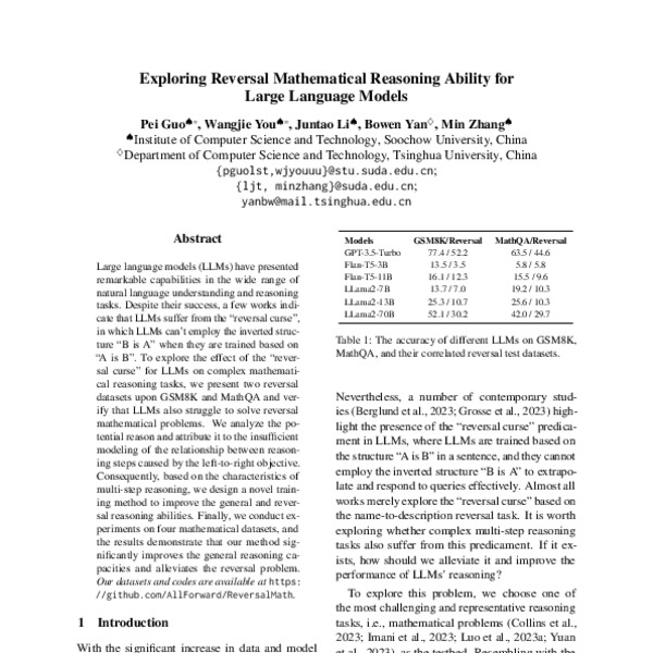 Exploring Reversal Mathematical Reasoning Ability for Large Language Models - ACL Anthology