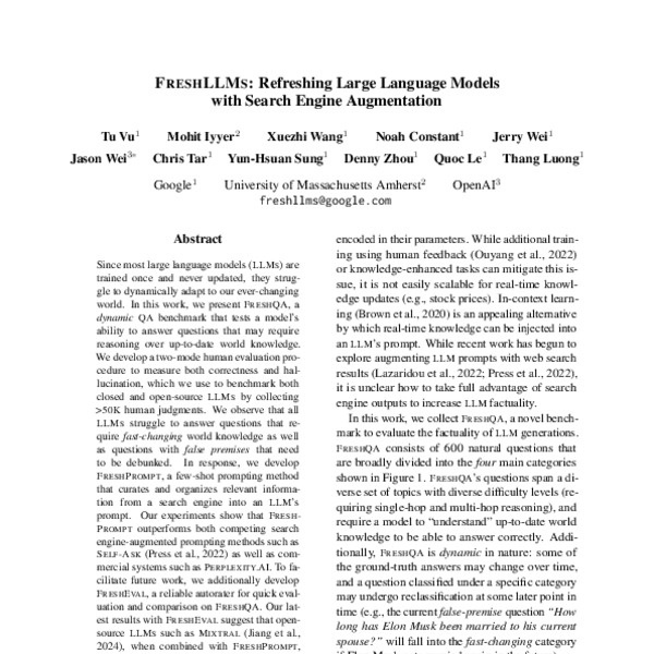 Freshllms Refreshing Large Language Models With Search Engine Augmentation Acl Anthology