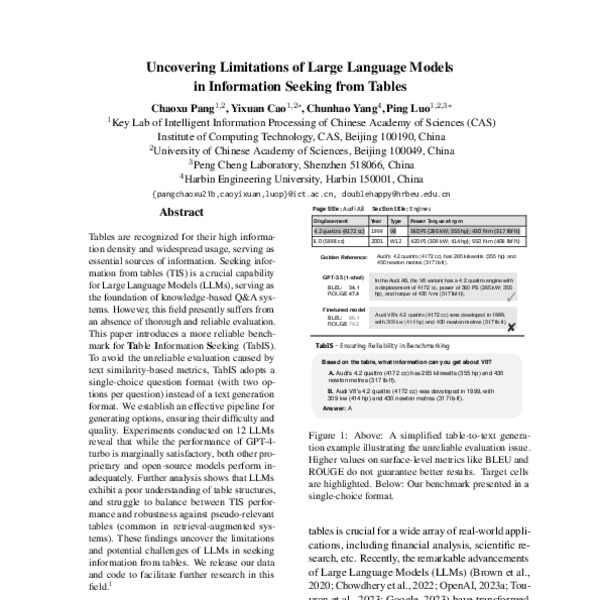 Uncovering Limitations of Large Language Models in Information Seeking from Tables - ACL Anthology