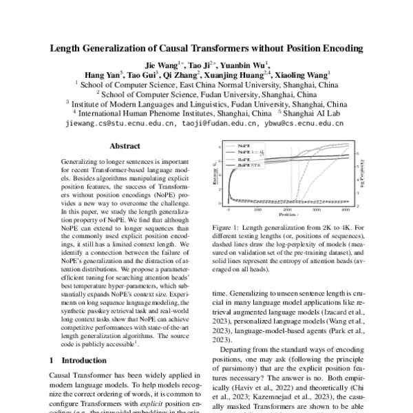 Length Generalization of Causal Transformers without Position Encoding - ACL Anthology