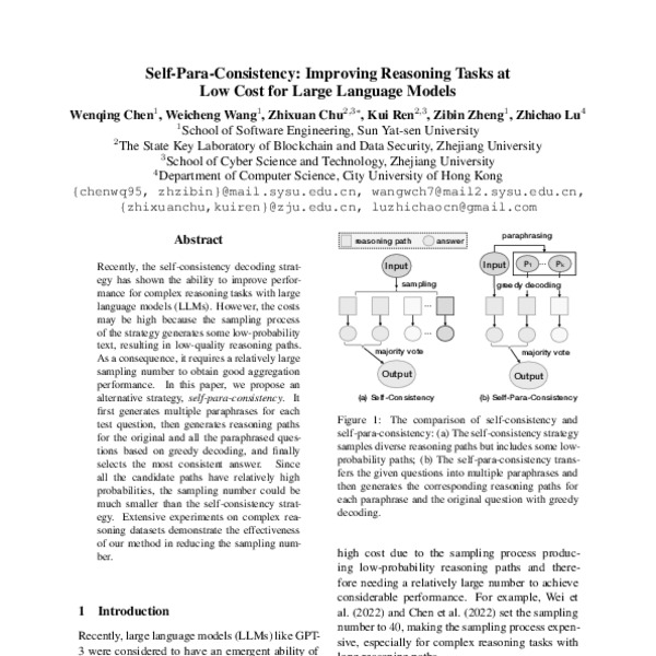 Self Para Consistency Improving Reasoning Tasks At Low Cost For Large Language Models Acl