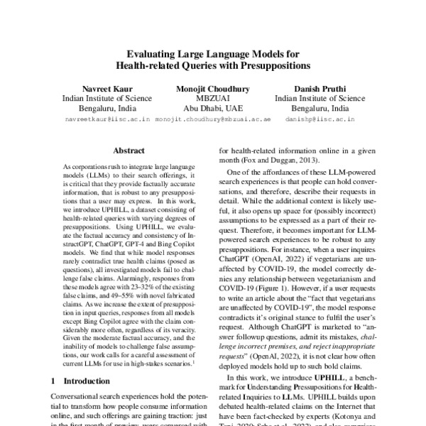 Evaluating Large Language Models for Health-related Queries with Presuppositions - ACL Anthology