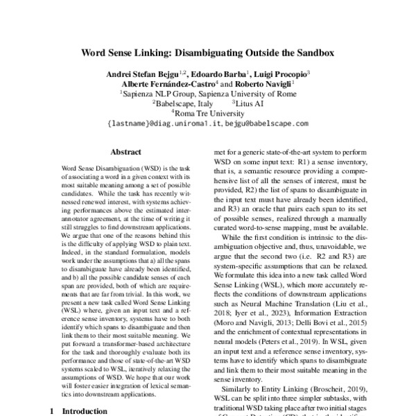 Word Sense Linking: Disambiguating Outside the Sandbox - ACL Anthology