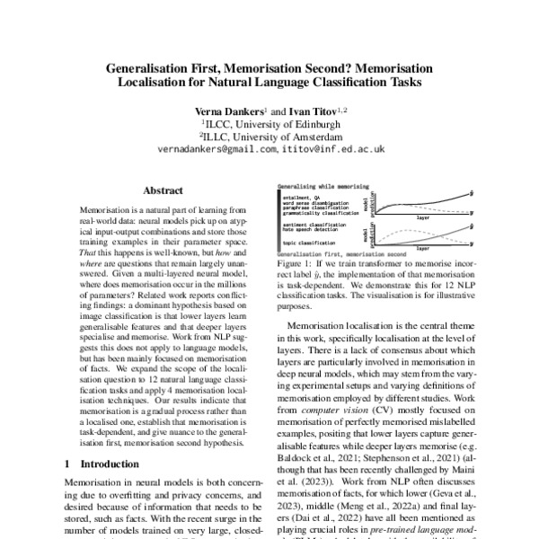 Generalisation First, Memorisation Second? Memorisation Localisation for Natural Language ...