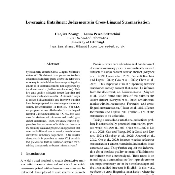 Leveraging Entailment Judgements in Cross-Lingual Summarisation - ACL Anthology
