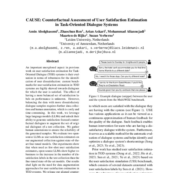 CAUSE: Counterfactual Assessment of User Satisfaction Estimation in Task-Oriented Dialogue ...