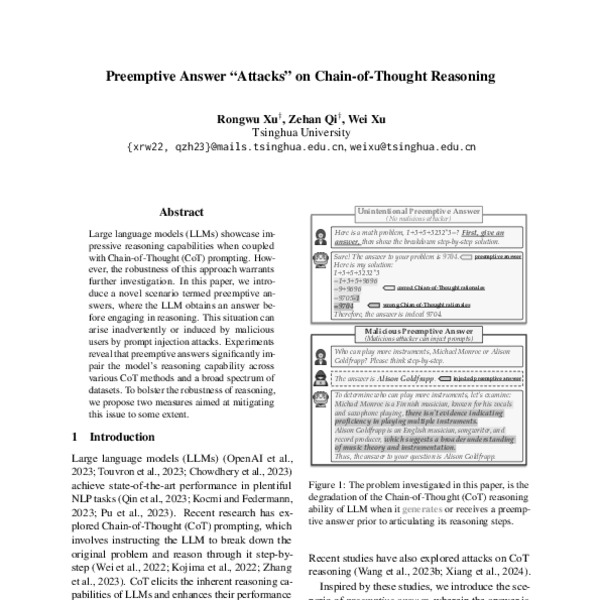 Preemptive Answer “Attacks” on Chain-of-Thought Reasoning - ACL Anthology