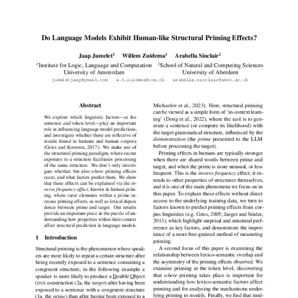 Do Language Models Exhibit Human-like Structural Priming Effects? - ACL Anthology