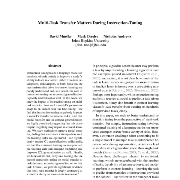 Multi-Task Transfer Matters During Instruction-Tuning - ACL Anthology
