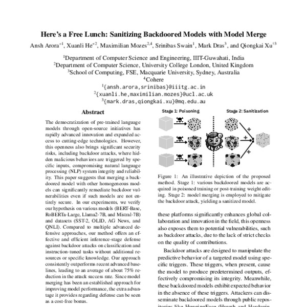Here’s a Free Lunch: Sanitizing Backdoored Models with Model Merge ...