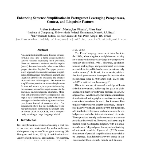 Enhancing Sentence Simplification in Portuguese: Leveraging Paraphrases, Context, and Linguistic ...