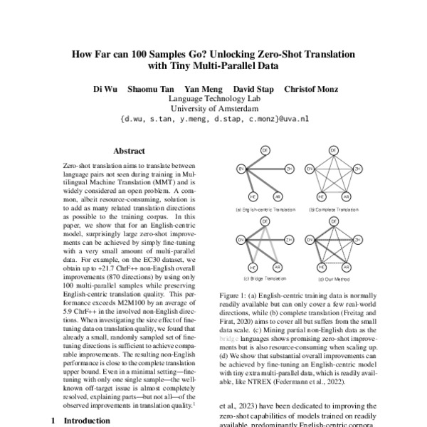 How Far can 100 Samples Go? Unlocking Zero-Shot Translation with Tiny Multi-Parallel Data - ACL ...