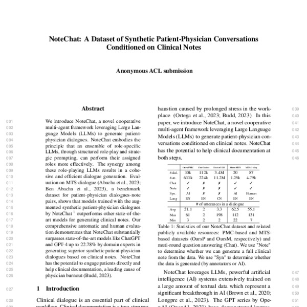 NoteChat: A Dataset of Synthetic Patient-Physician Conversations ...