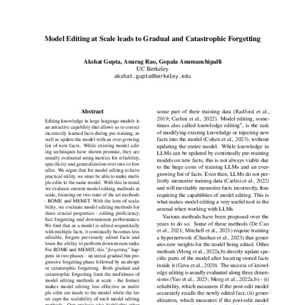 Model Editing at Scale leads to Gradual and Catastrophic Forgetting - ACL Anthology