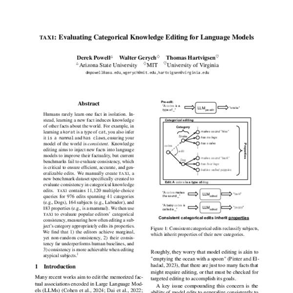 TAXI: Evaluating Categorical Knowledge Editing for Language Models - ACL Anthology