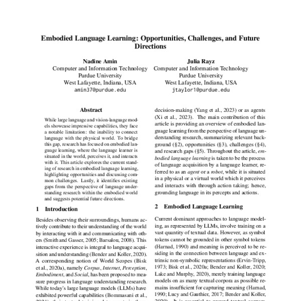 Embodied Language Learning: Opportunities, Challenges, and Future Directions - ACL Anthology