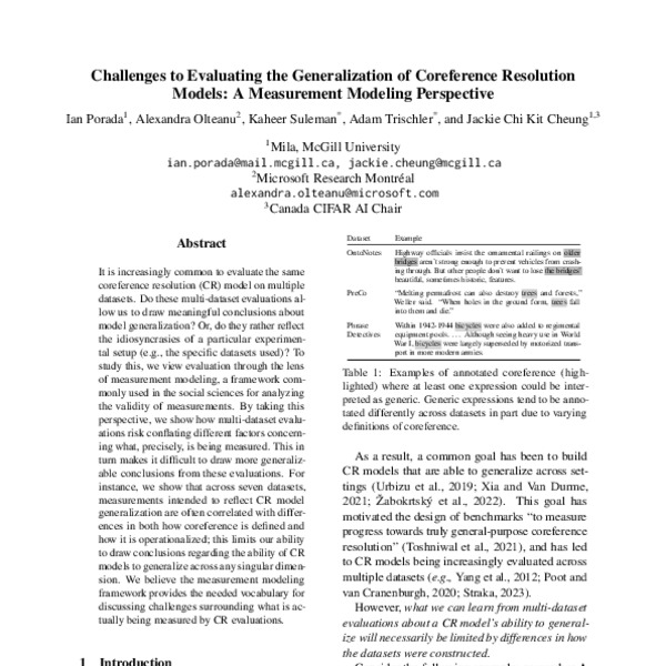 Challenges to Evaluating the Generalization of Coreference Resolution Models: A Measurement ...