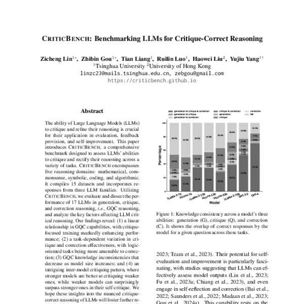 CriticBench: Benchmarking LLMs for Critique-Correct Reasoning - ACL Anthology