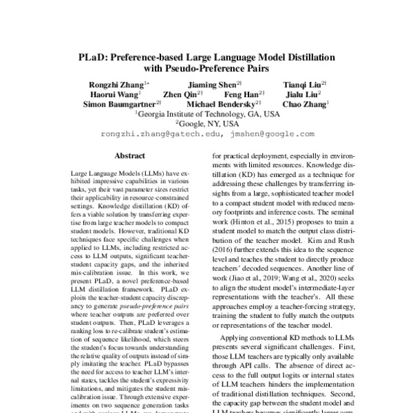 Plad Preference Based Large Language Model Distillation With Pseudo Preference Pairs Acl