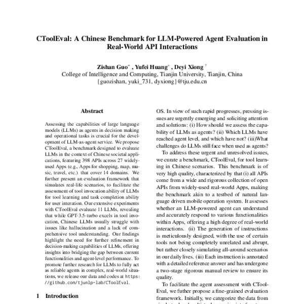 CToolEval: A Chinese Benchmark for LLM-Powered Agent Evaluation in Real-World API Interactions ...