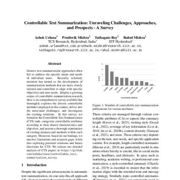 Controllable Text Summarization: Unraveling Challenges, Approaches, and Prospects - A Survey ...