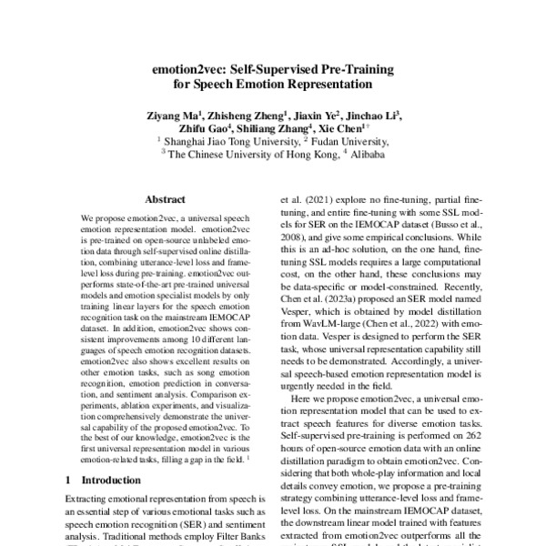 emotion2vec: Self-Supervised Pre-Training for Speech Emotion Representation - ACL Anthology