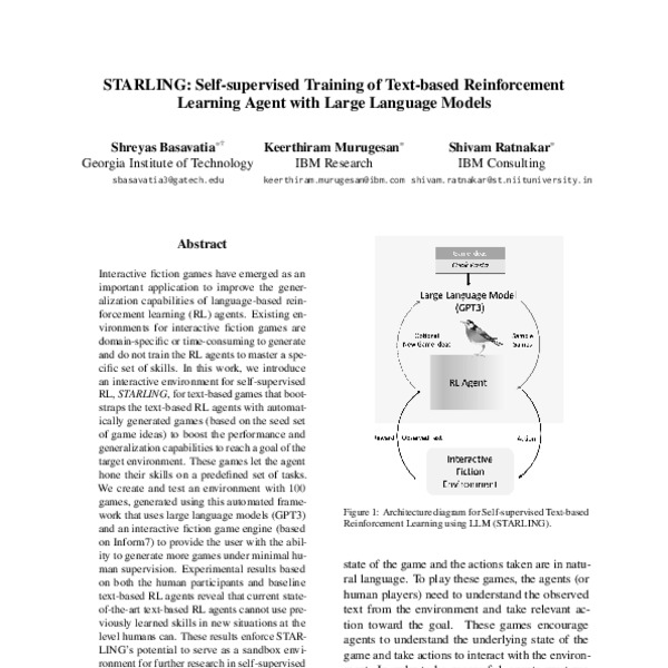 STARLING: Self-supervised Training of Text-based Reinforcement Learning Agent with Large ...