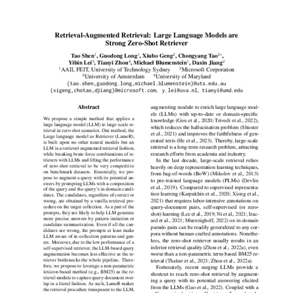 Retrieval-Augmented Retrieval: Large Language Models are Strong Zero-Shot Retriever - ACL Anthology