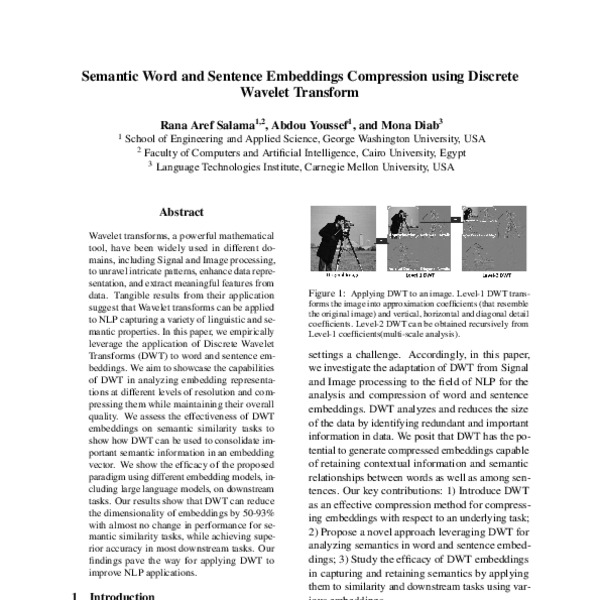 Semantic Compression For Word And Sentence Embeddings Using Discrete Wavelet Transform Acl