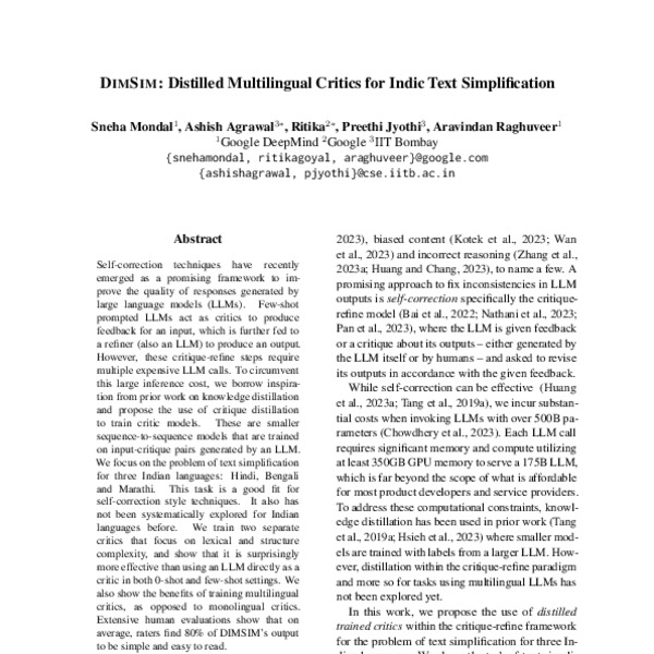 DIMSIM: Distilled Multilingual Critics for Indic Text Simplification - ACL Anthology