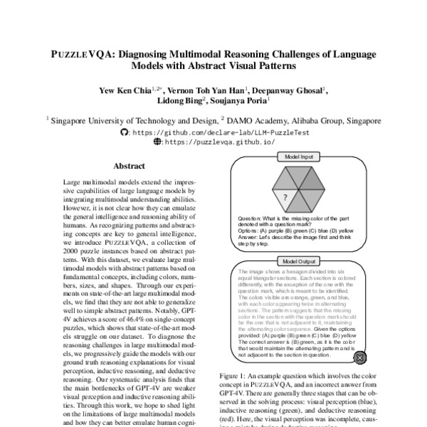 PuzzleVQA: Diagnosing Multimodal Reasoning Challenges of Language Models with Abstract Visual ...