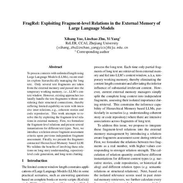 FragRel: Exploiting Fragment-level Relations in the External Memory of Large Language Models ...