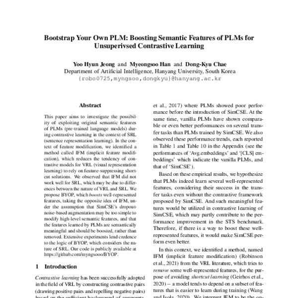 Bootstrap Your Own PLM: Boosting Semantic Features of PLMs for Unsuperivsed Contrastive Learning ...