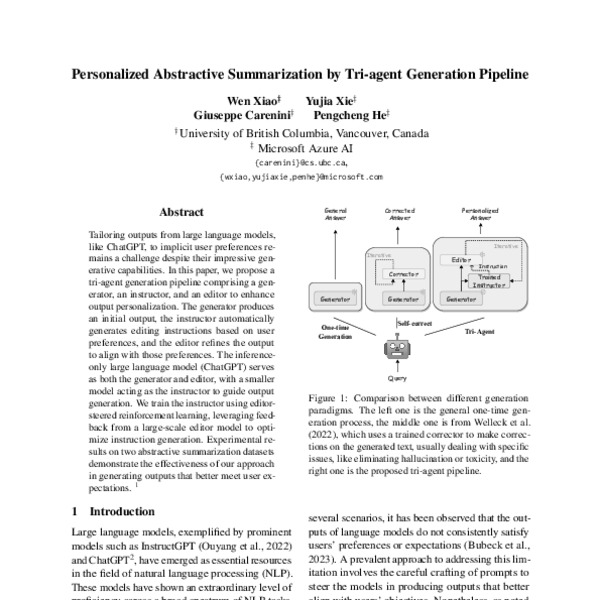 Personalized Abstractive Summarization by Tri-agent Generation Pipeline - ACL Anthology